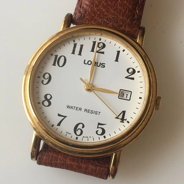 MEN'S LORUS VX32- Seiko Working Quartz Date Watch . c2000. Gold/Brown ...