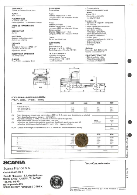 SCANIA TRUCKS / Technical Sheet / Tractor T 92 H 4 X 2 Intercooler £6. ...