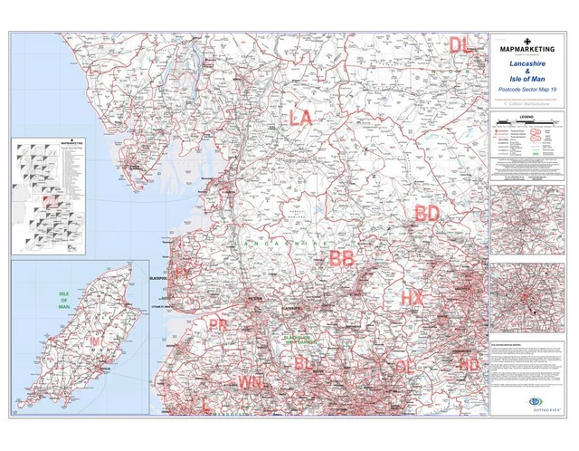 POSTCODE SECTOR MAP 19 Lancashire and The Isle of Man - Laminated Wall ...