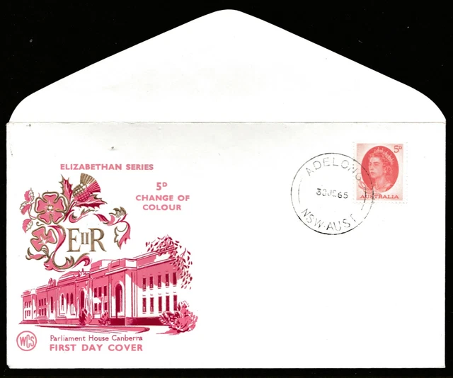 1965 QUEEN ELIZABETH II 5d RED PRE-DECIMAL STAMP WESLEY FIRST DAY COVER ...
