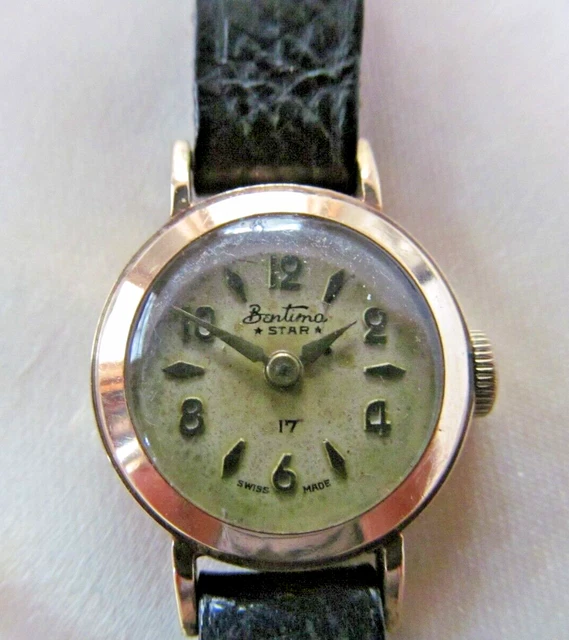9CT GOLD BENTIMA Star Ladies Watch Hallmarked London 1959 With Vintage ...