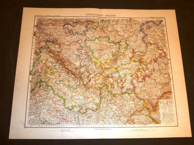 CARTA GEOGRAFICA O Mappa Stielers C. Scherrer del 1901 Turingia ...