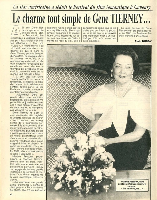 COUPURE DE PRESSE Clipping 1986 Gene Tierney (1 page) EUR 3,00 ...