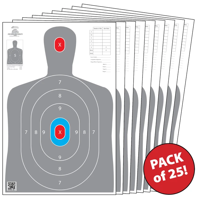 25 PAPER SHOOTING Targets Gun Range Pistol Rifle Bulk Pack Gray ...