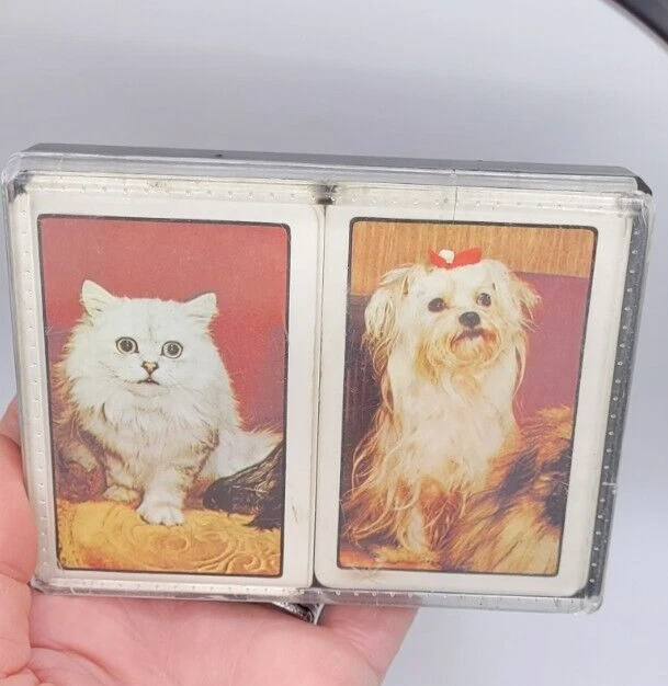 VINTAGE BRIDGE DOUBLE Deck Congress Dog Cat Playing Cards Boxed 11x8cm ...
