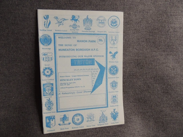 NUNEATON BOROUGH V Hinckley Town 21st March 1992 Matchday Programme £3. ...