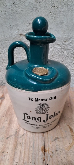 CRUCHE VIDE À whisky en grès Long John,flacon carafe ancienne 12 years ...