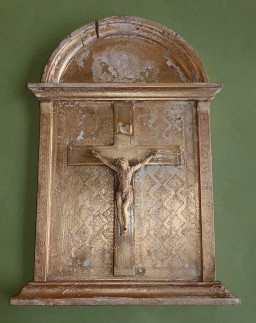 ANCIEN CRUCIFIX 19EME cadre bois doré 40cm par 29cm antique french ...