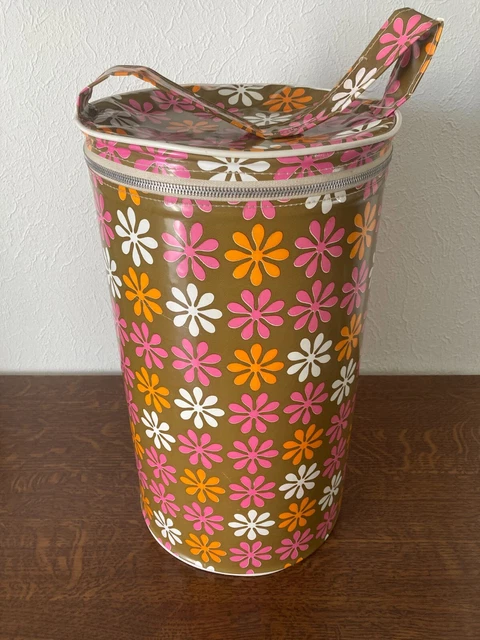 VINTAGE RARE ANCIEN Baril Lessive Ajax Annees 70 Plastique Vynil Fleurs ...