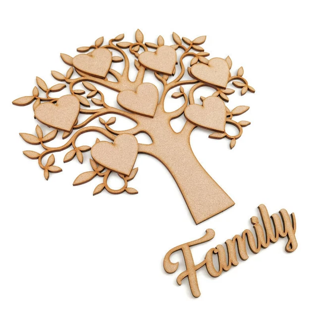 FAMILY TREE SET MDF Laser Cut Wooden Craft Blank Shapes Wedding Love ...