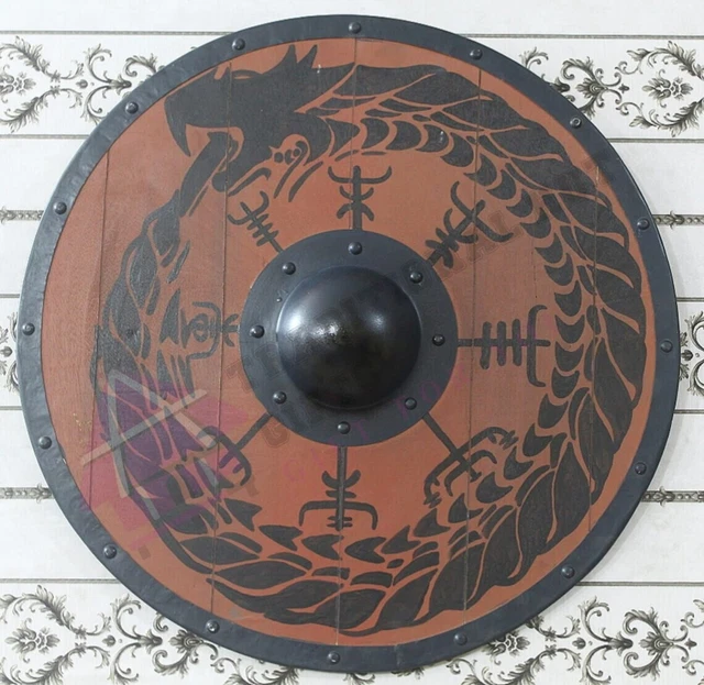 BOUCLIER ROND VIKING médiéval guerrier larp bois et acier armure ...