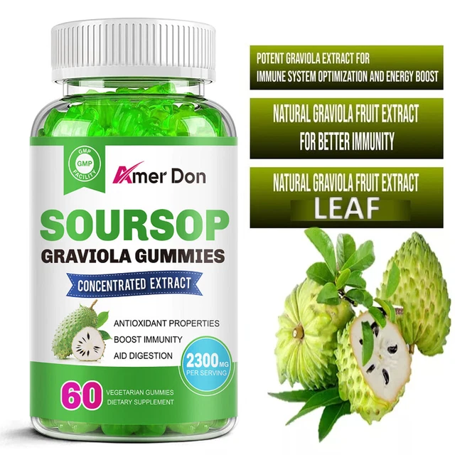SOURSOP GRAVIOLA GUMMIES Organic Soursop Leaves & Fruit Extract 2300mg ...