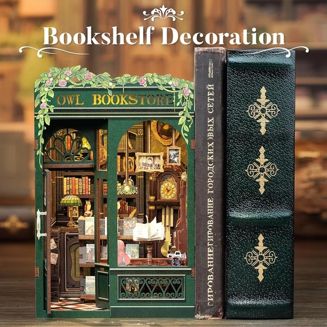 DIY BOOK NOOK Owl Bookstore Miniature Model Wooden Doll House Kit ...