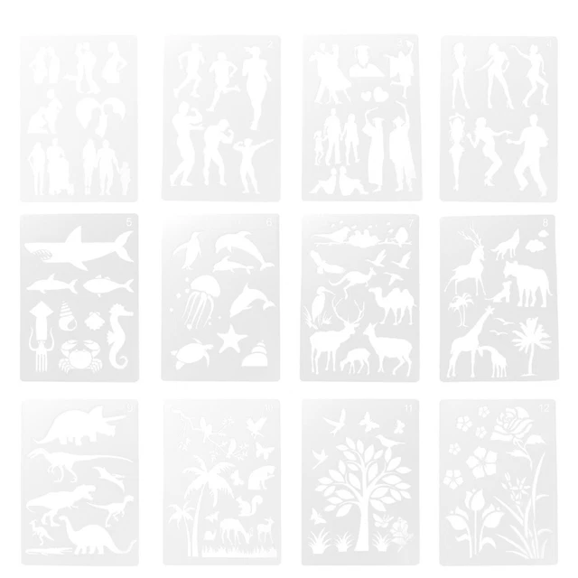 12 PCS ARTS Card Making Painting Template Child Kids Drawing Stencils £ ...