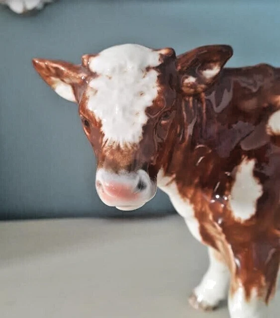VINTAGE GOEBEL 1977 large 5" brown & white cow calf cattle figurine ...