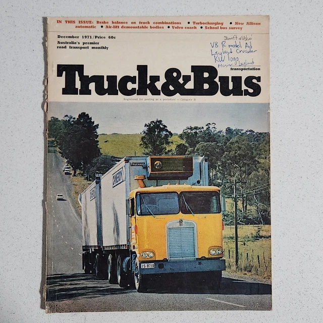 TRUCK & BUS TRANSPORTATION Vintage Australian Magazine Dec. 1971 Vol.35 ...