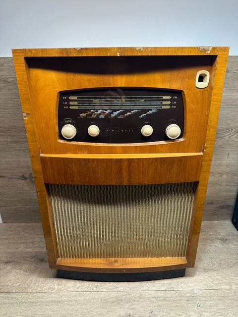 VINTAGE MCMICHAEL 255 Console Valve Radio FM/LW/MW Wooden Cabinet ...