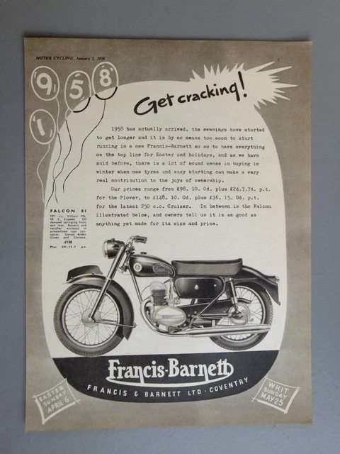 R&L EX-MAG VINTAGE Advertisement: Francis Barnett Falcon 81 Motorcycle ...