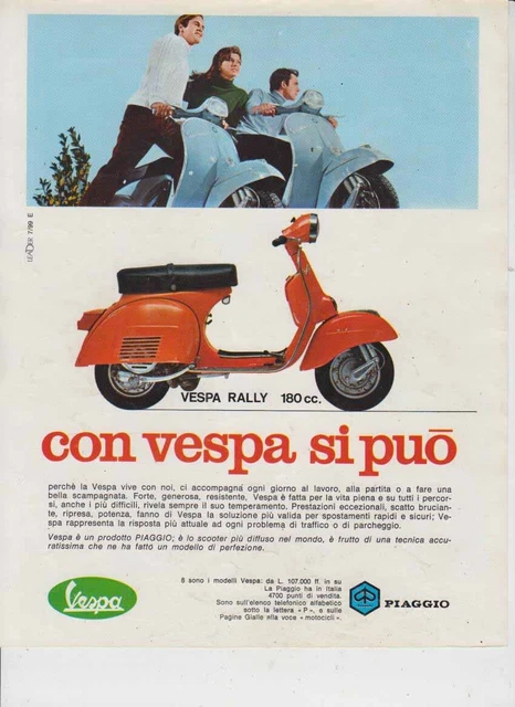 ADVERTISING PUBBLICITÀ-MOTO PIAGGIO VESPA 180 RALLY 1968 SCOOTER ...