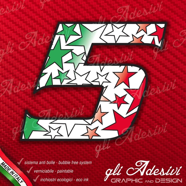 AUTOCOLLANTS NUMÉRO 5 Moto Voiture Cross Course Star Vert Blanc Rouge ...