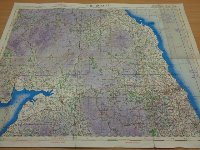 WW2 (1942) RAF Map entitled "THE BORDER" (SUNDERLAND, CARLISLE, NEWCASTLE etc) £24.99 - PicClick UK