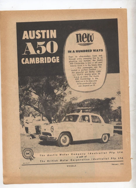 AUSTIN A50 CAMBRIDGE Original Advertisement removed from a Magazine BMC ...