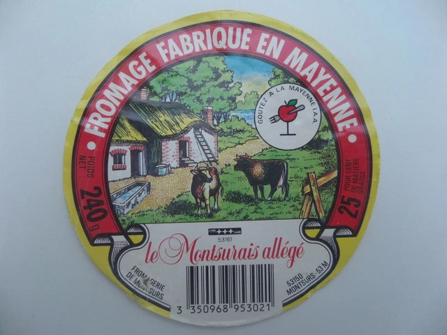 ANCIENNE ETIQUETTE DE FROMAGE DE MAYENNE : Le Montsurais Allégé EUR 1 ...