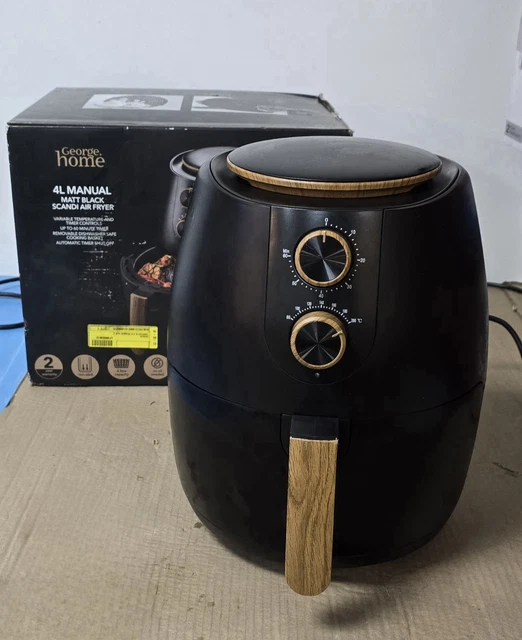 GEORGE HOME MATTE Black & Wood Effect Scandi 4L Manual Air Fryer £20.00 ...