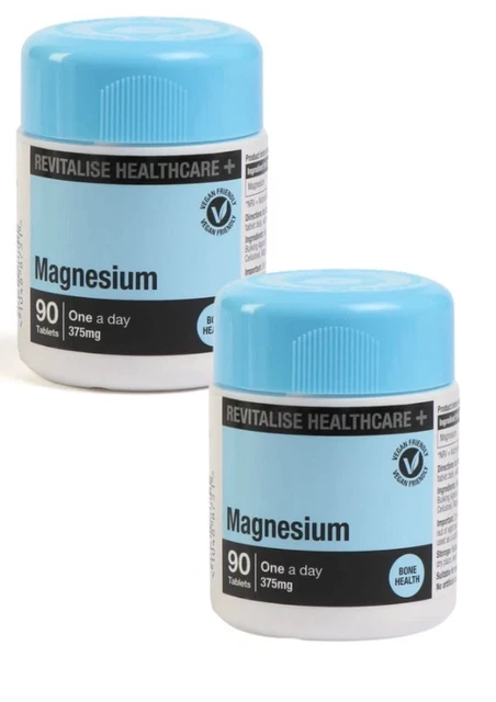 2 X REVITALISE HEALTHCARE+ MAGNESIUM 90 TABLETS 375mg BONE HEALTH VEGAN ...