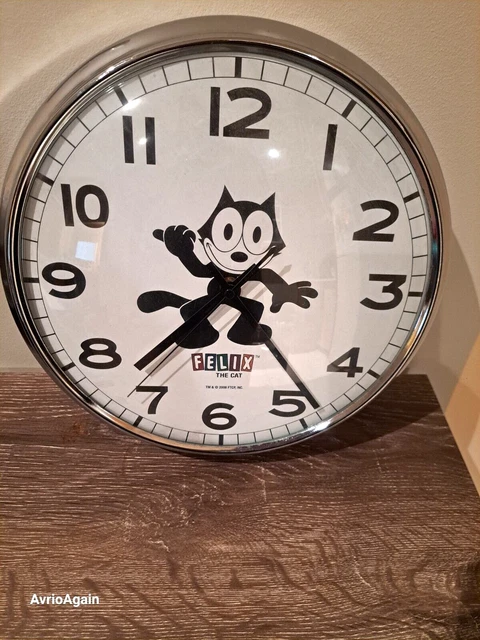FELIX THE CAT Clock Large 300mm 2008 Stainless Steel & Curved Glass $49 ...