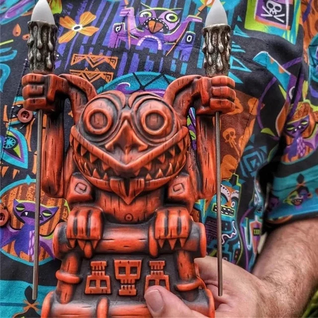 RETRO TIKI FIGURE Statue Tili Sculpture Hawaii Totem Torch Luminous ...