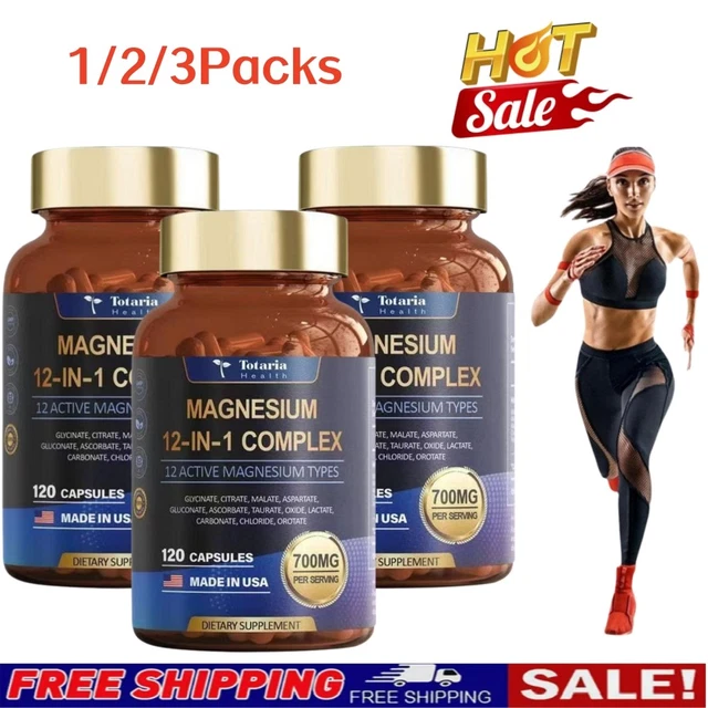 1-3PACKS MAGNESIUM 12 in 1 Complex - MagnesiumGlycinate, Citrate, L ...