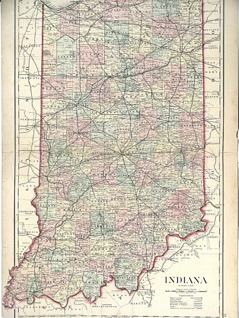 LARGE MAP OF Indiana O W Gray 1876 Hand Colored Engraving Vintage ...