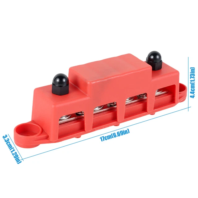 4 POST BUSBAR M8 Bus Bar Power Distribution 12V 250A 5/16 inch Red ...