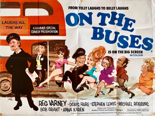 ON THE BUSES Original 1971 Movie Quad Poster Reg Varney Doris Hare ...