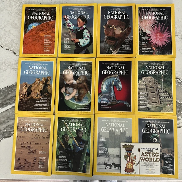 NATIONAL GEOGRAPHIC MAGAZINE Nat Geo FULL YEAR 1980 Includes Aztec ...