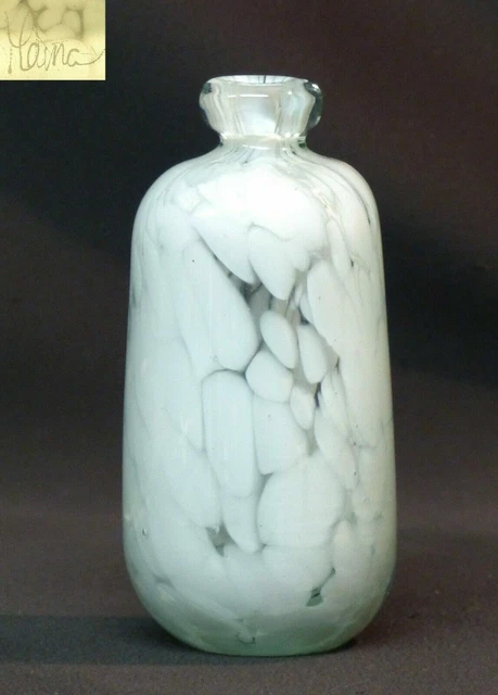 AA 1960 TRÈS joli flacon fiole verre glass MDINA Malte 430g13c blanc ...