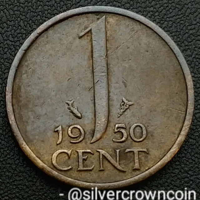 NETHERLANDS 1 CENT 1950 Fish mint mark. KM#180. One Penny coin Juliana ...
