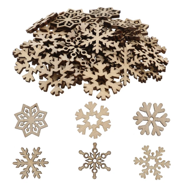50 PCS WOODEN Snowflakes Ornaments for Christmas Man Mini Unfinished ...