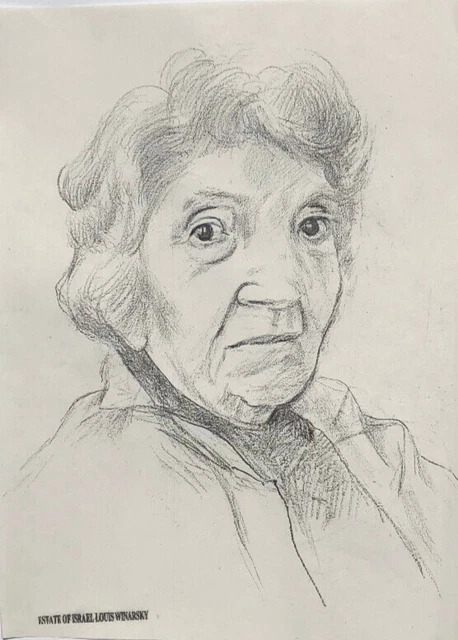 OLDER WOMAN WITH Penetrating Eyes Pencil Drawing-1950s/60s-Israel Louis ...