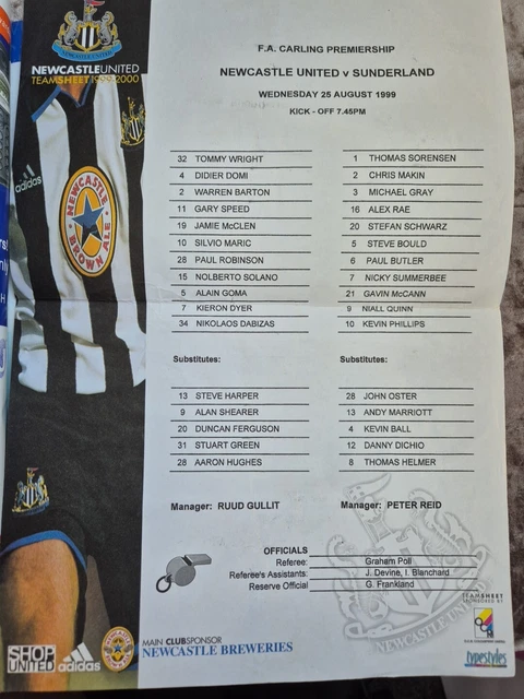 NEWCASTLE UNITED V Sunderland Official Matchday Programme 25th August ...