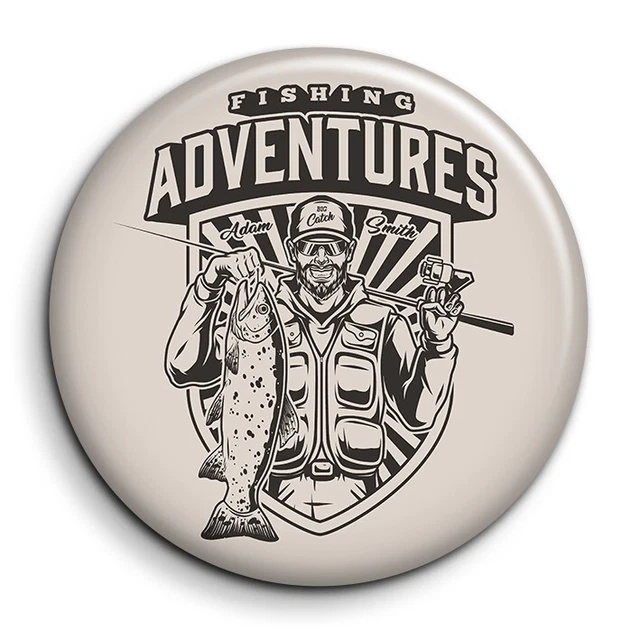 FISHING ADVENTURES ADAM Smith Badge 38mm Button Pin EUR 1,49 - PicClick IT