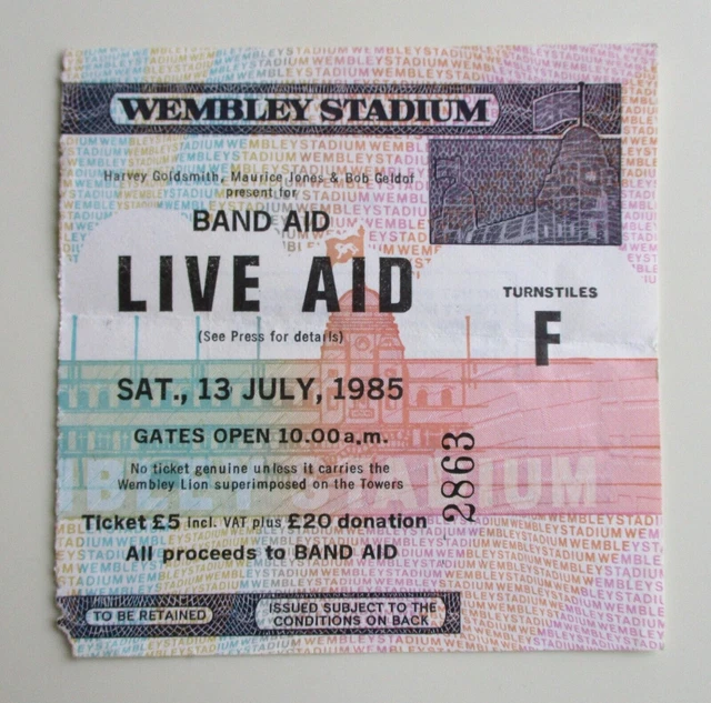 LIVE AID CONCERT Ticket Stub 1985 Queen Freddie Mercury Bowie U2 ...