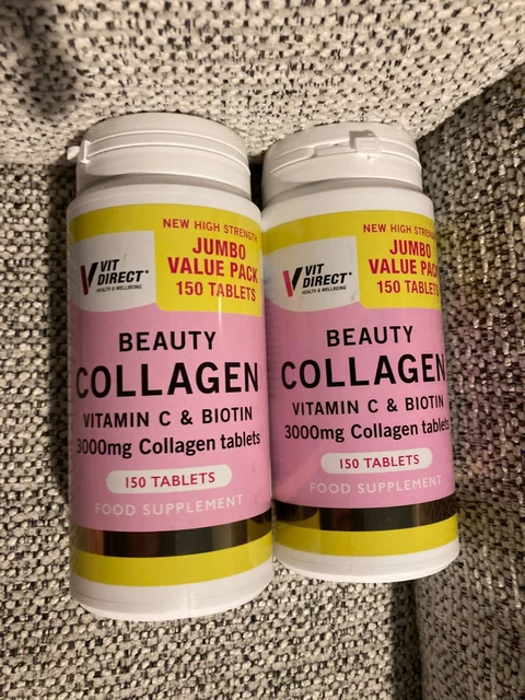 2 X BEAUTY Collagen Vitamin C & Biotin 3000mg Collagen 150 Tablets Vit ...
