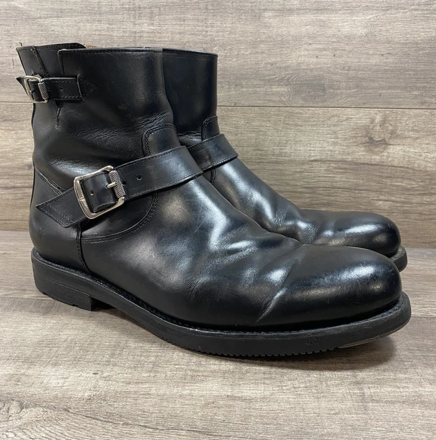 FRYE TYLER ENGINEER Boots Black Leather Buckle Zip Back Mens Size 10.5 ...