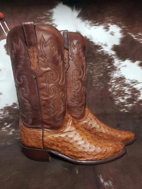 LUCCHESE 1883 VINTAGE Brown Genuine Ostrich Western Cowboy Boots Mens ...