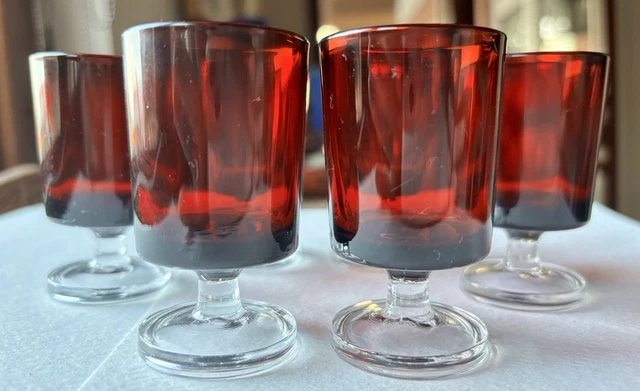 VINTAGE LUMINARC FRANCE Ruby Red Glasses Set of 6, 1960s–70s ...