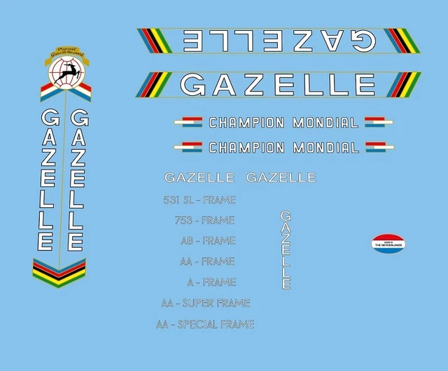 GAZELLE CHAMPION MONDIAL bicycle decals, Sticker N.2 Weiß EUR 31,64 ...