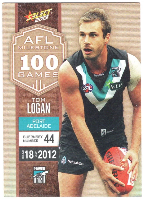 2013 AFL CHAMPIONS MILESTONE (100 GAMES) CARD - MG55 Tom LOGAN (PORT ...