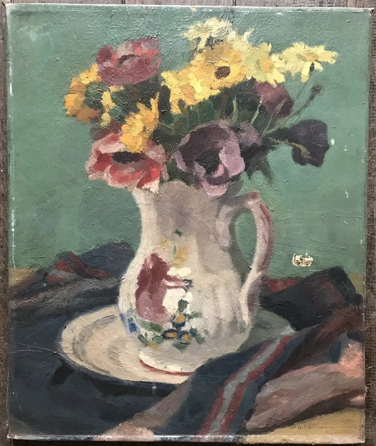 CHARLES AUGUSTE EDELMANN Huile Sur Toile Nature Morte Aux Fleurs École ...
